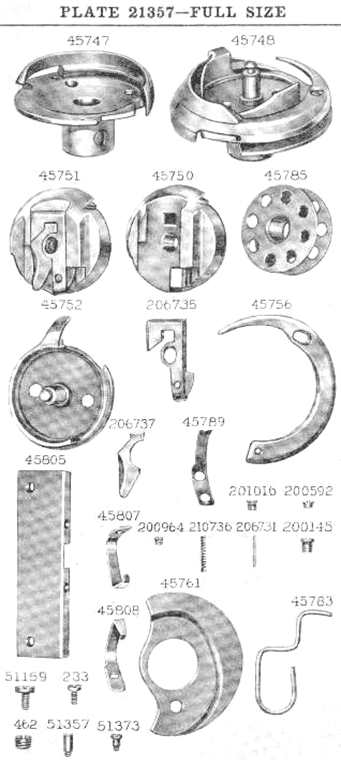 Bobbin Case, Rotary Parts, Hook, Gib, and Bobbins Pictured