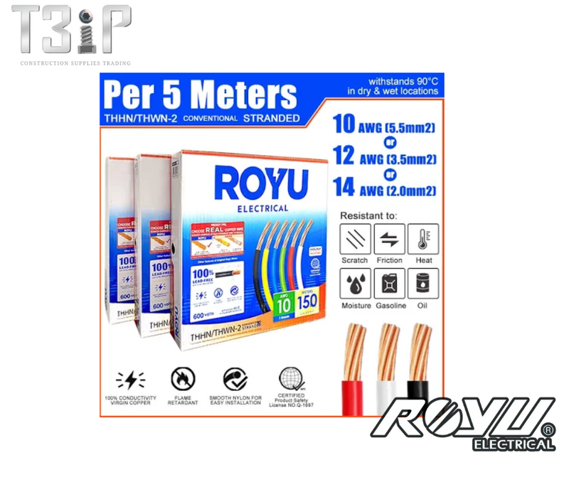 ROYU ELECTRICAL THHN WIRES awg#14 (2mm)- up to 250mm - T3IP Trading
