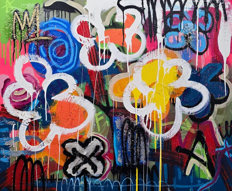 Bloom Code - Bold Symbolic Graffiti Floral by TedyZet | 30x36 in