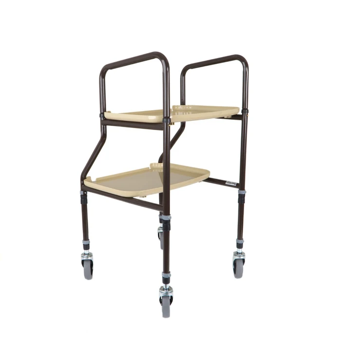 Adjustable Height Trolley with Wooden Trays - Wisbech Mobility
