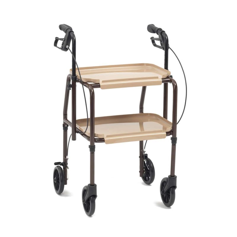 Adjustable Height Trolley with Wooden Trays - Wisbech Mobility