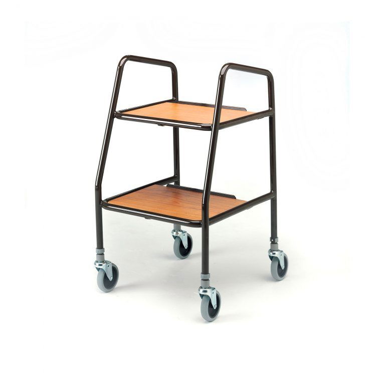 Adjustable Height Trolley with Wooden Trays - Wisbech Mobility