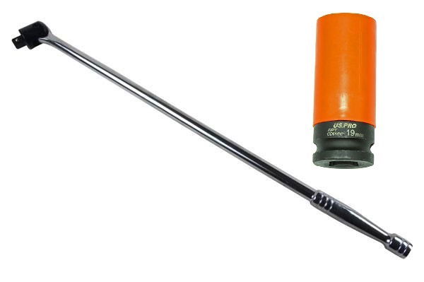 US.PRO 1/2" Drive 30" Breaker Bar and 19mm Alloy Wheel Socket