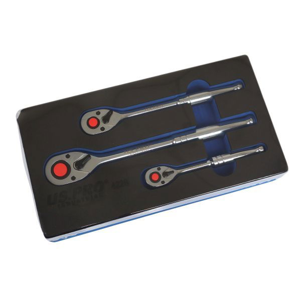 US.PRO Industrial Ratchet Set 1/4" 3/8" & 1/2" Drive 90 Teeth 4228