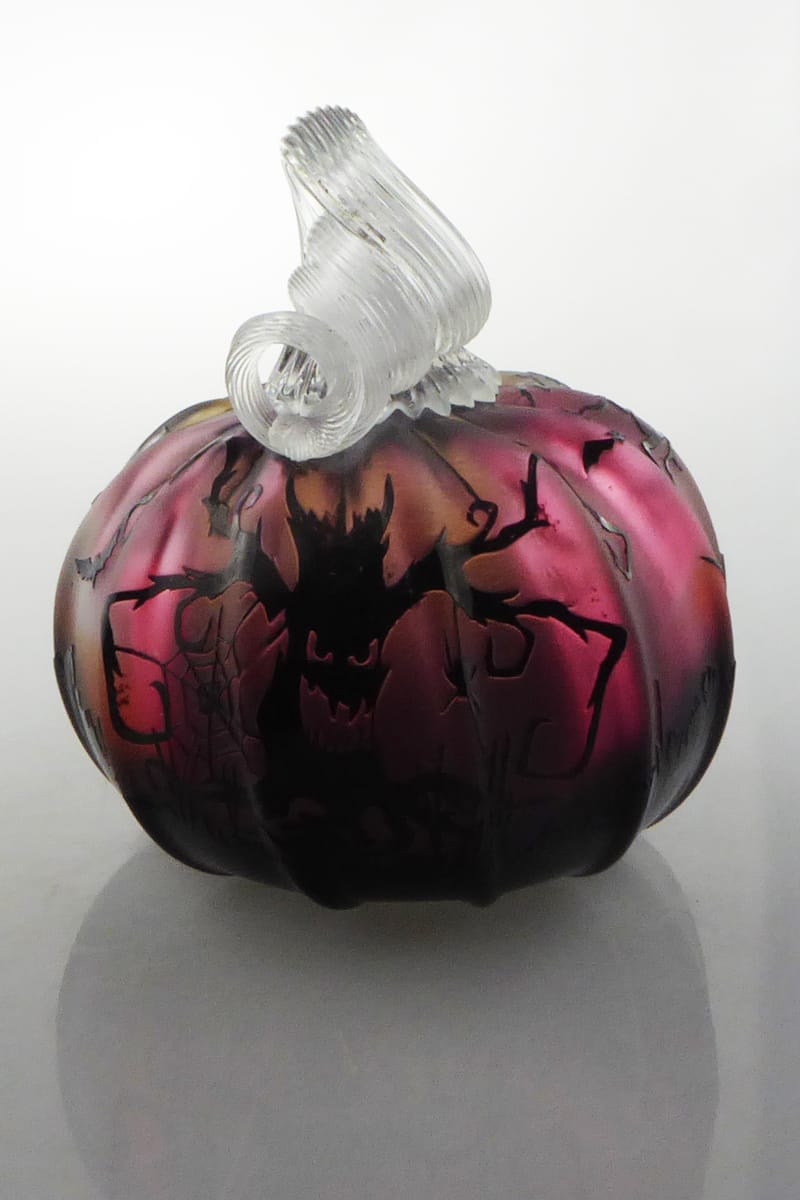Spooky Scene Pumpkin - Ruby and Topaz - E&M Glass