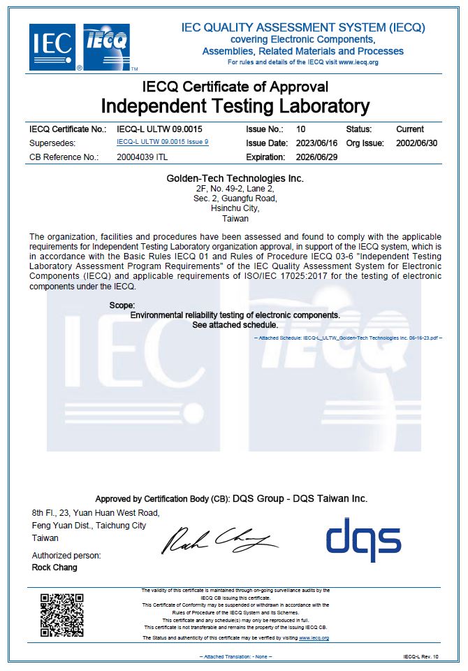 IECQ certificate 2023-2026 - Gtti