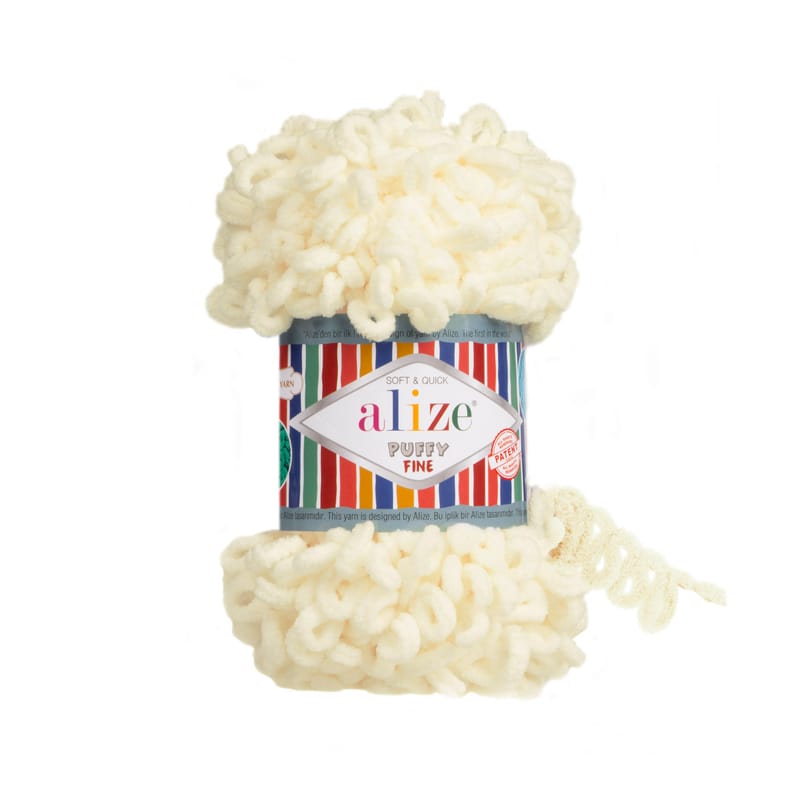 Alize Puffy Fine 62 Light Cream Loopy yarn for finger knitting