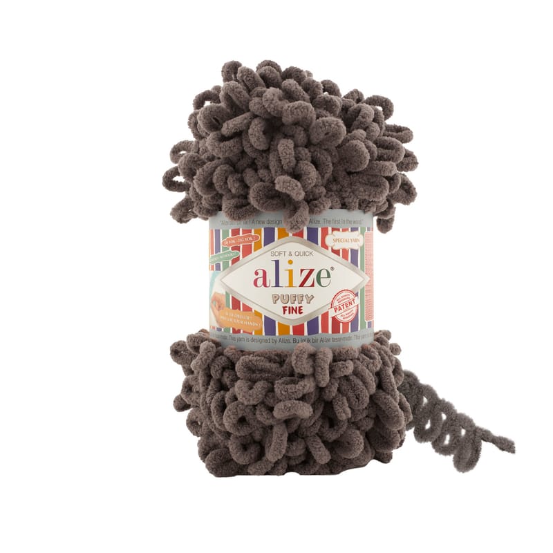 Alize Puffy Fine 305 Coffee Loopy yarn for finger knitting