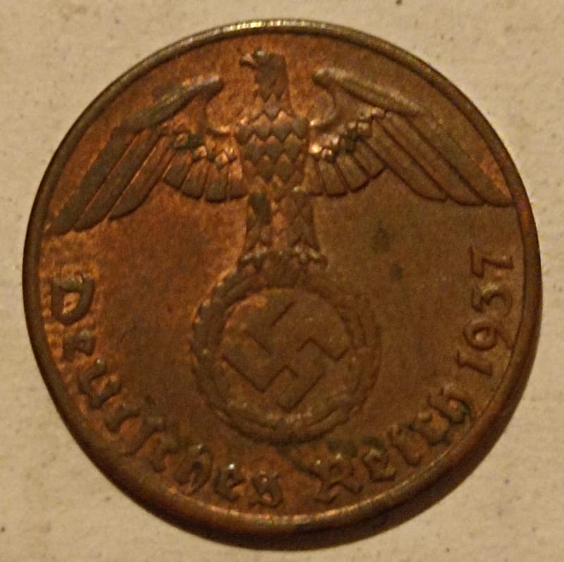 Moneda original 1 Reichspfennig de 1937 A(III Reich Hitler- Nazi ...