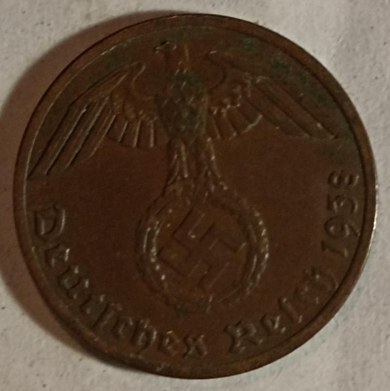 Moneda original 1 Reichspfennig de 1938 A(III Reich Hitler- Nazi ...