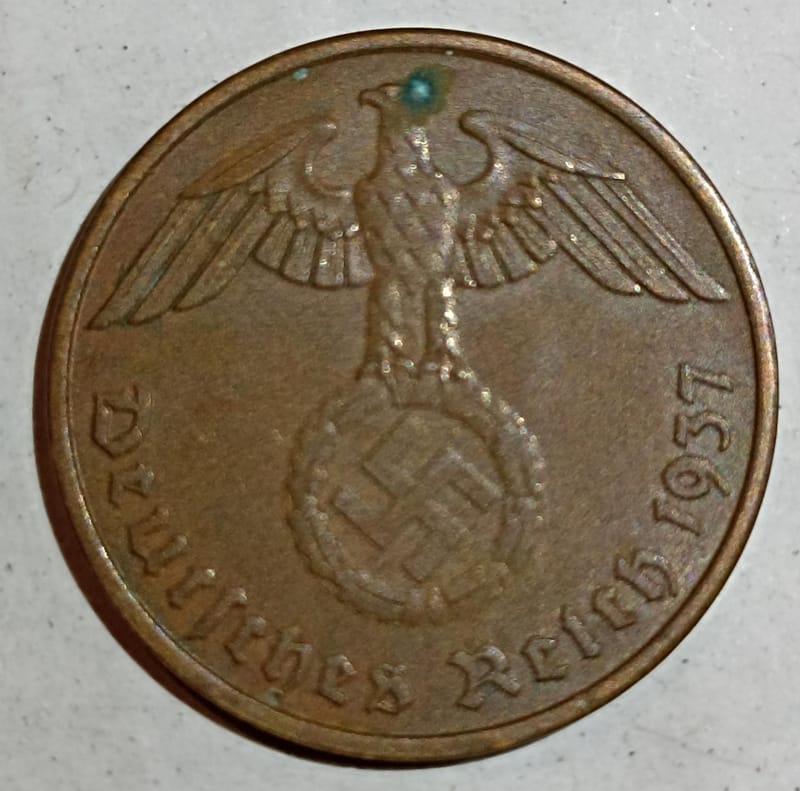 Moneda original 2 Reichspfennig de 1937 A (III Reich Hitler- Nazi ...