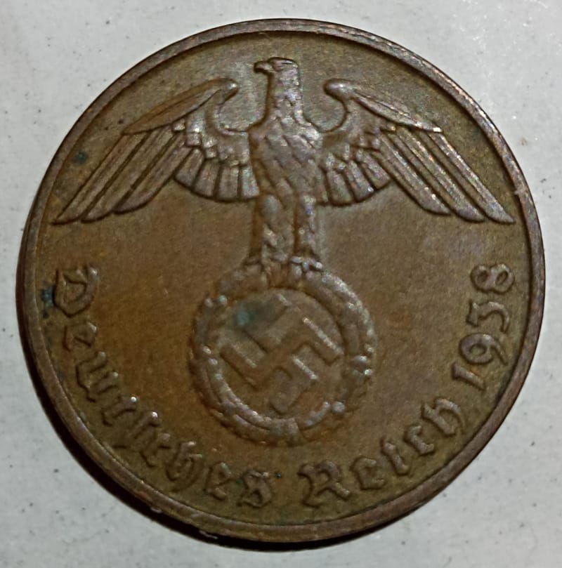 Moneda original 2 Reichspfennig de 1938 J (III Reich Hitler- Nazi ...