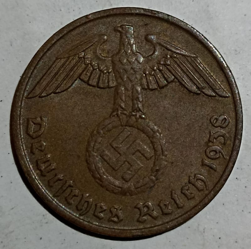 Moneda original 2 Reichspfennig de 1938 J (III Reich Hitler- Nazi ...