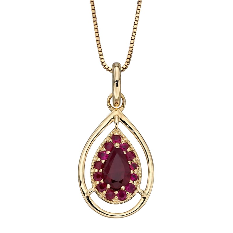 9ct Yellow Gold Ruby Pear Shape Pendant - Glyn Griffiths