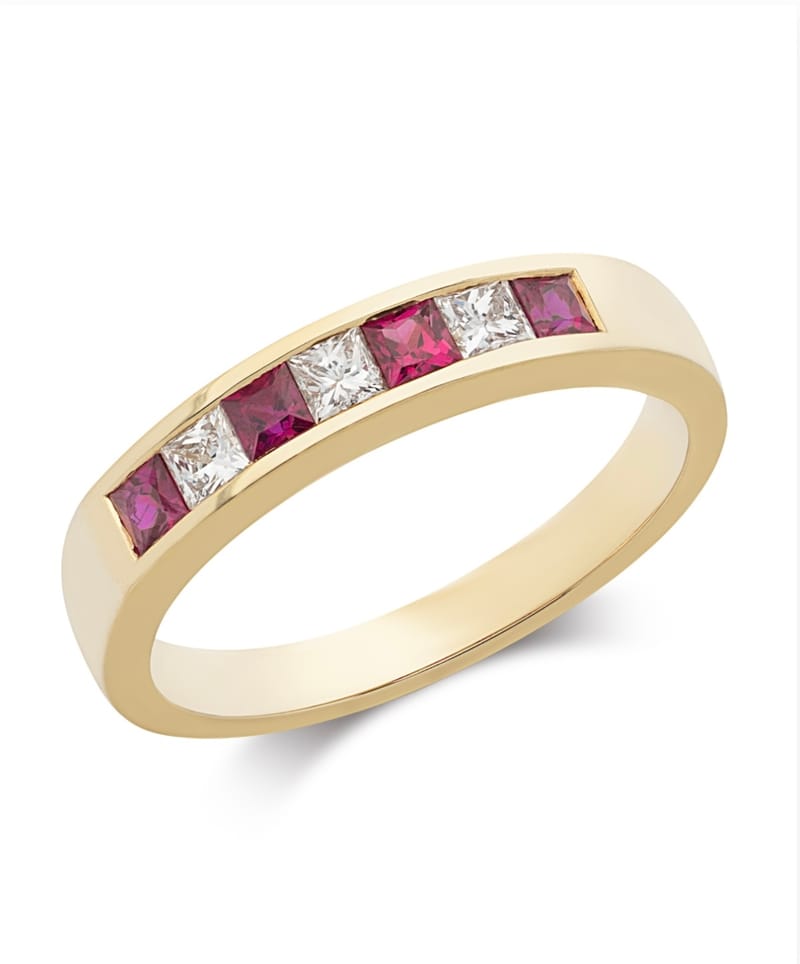 18ct Yellow Gold Ruby & Diamond Channel Set Eternity Band - Glyn Griffiths