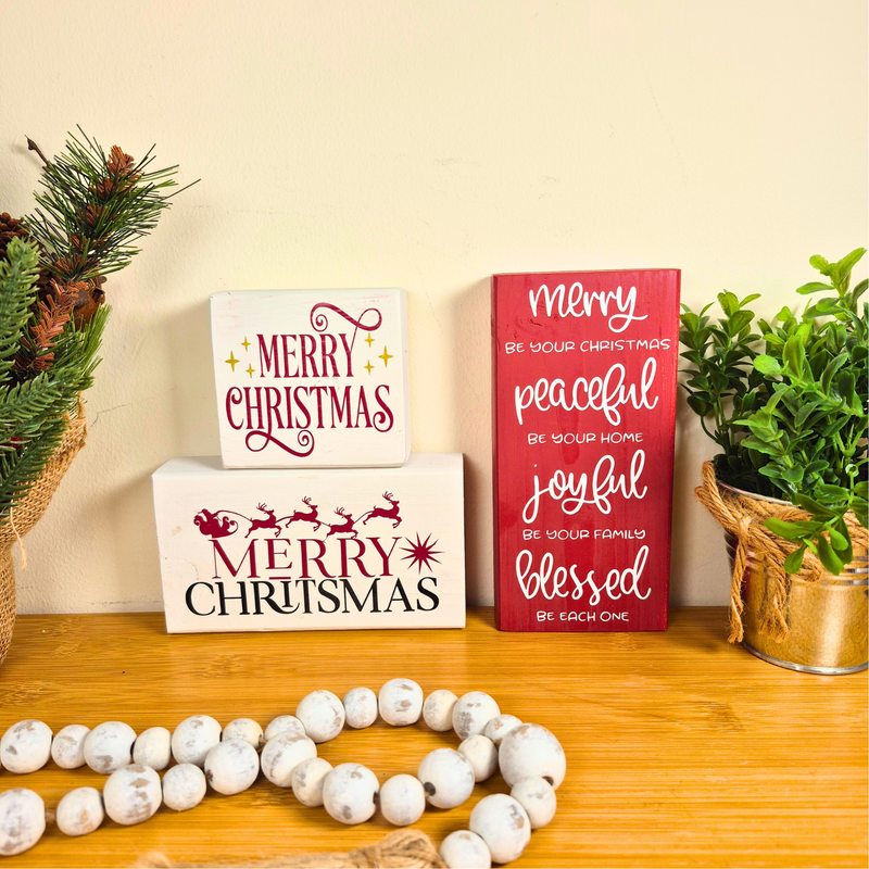 Wooden Christmas Block Signs – Festive Holiday Décor - .M.S.C