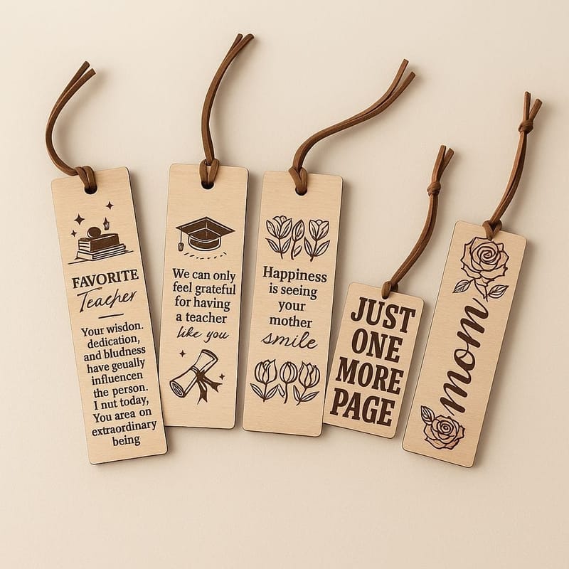 Unique Laser-Engraved Wooden Bookmarks - Custom Sizes & Designs