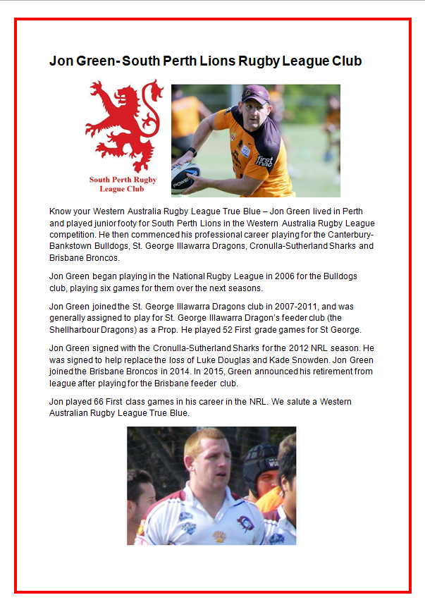 JON GREEN - HistoryofWARL.com.au