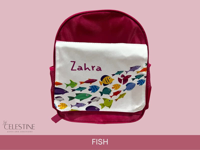 fish backpack, personalised fish backpack, backpack for toddlers