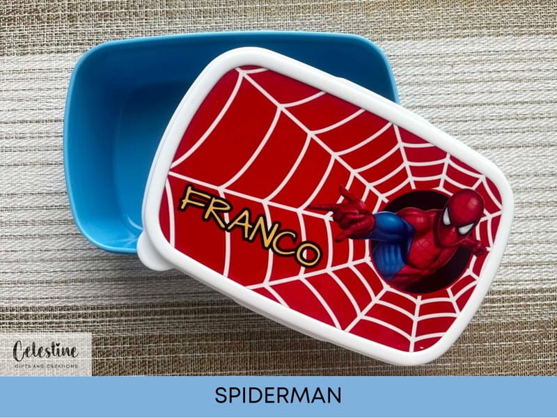 spiderman personalised lunch box, spiderman lunch box, lunch box