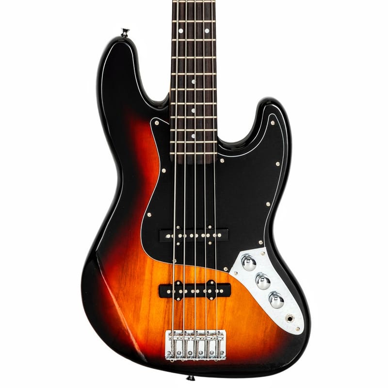 5 STRING JAZZ STYLE ELECTRIC BASS GUITAR WITH A SUNBURST FINISH - Leo ...