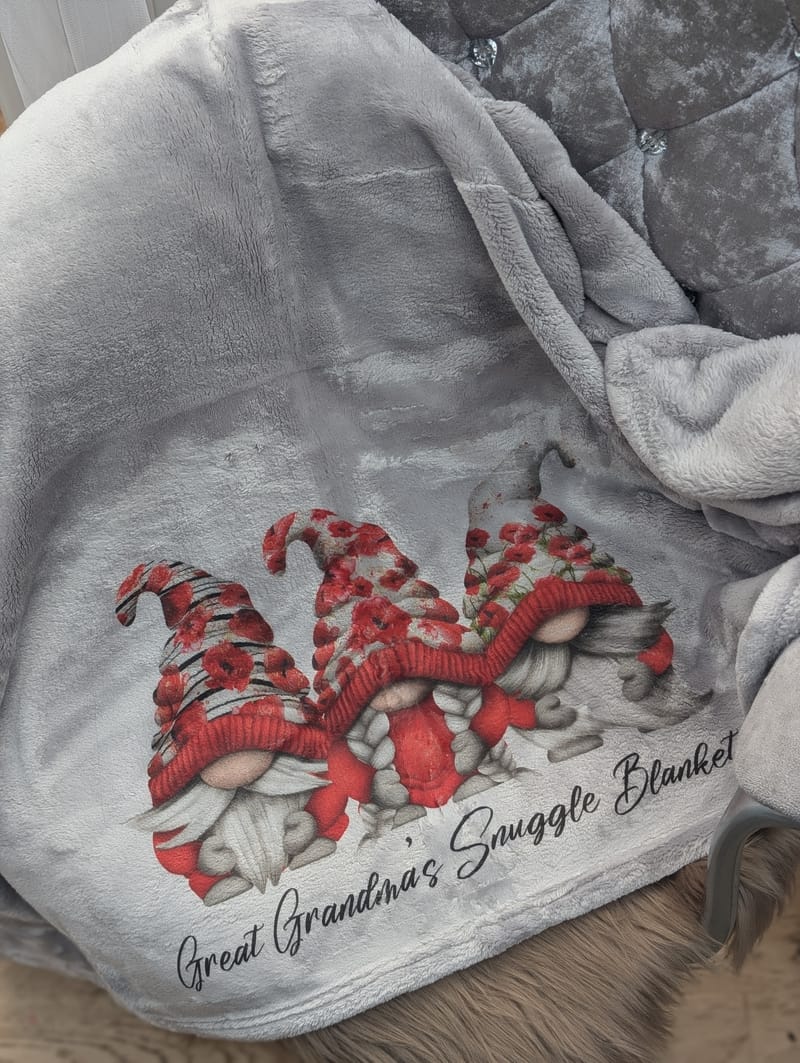 Grey 'Poppy Gonks' Fleece Blanket