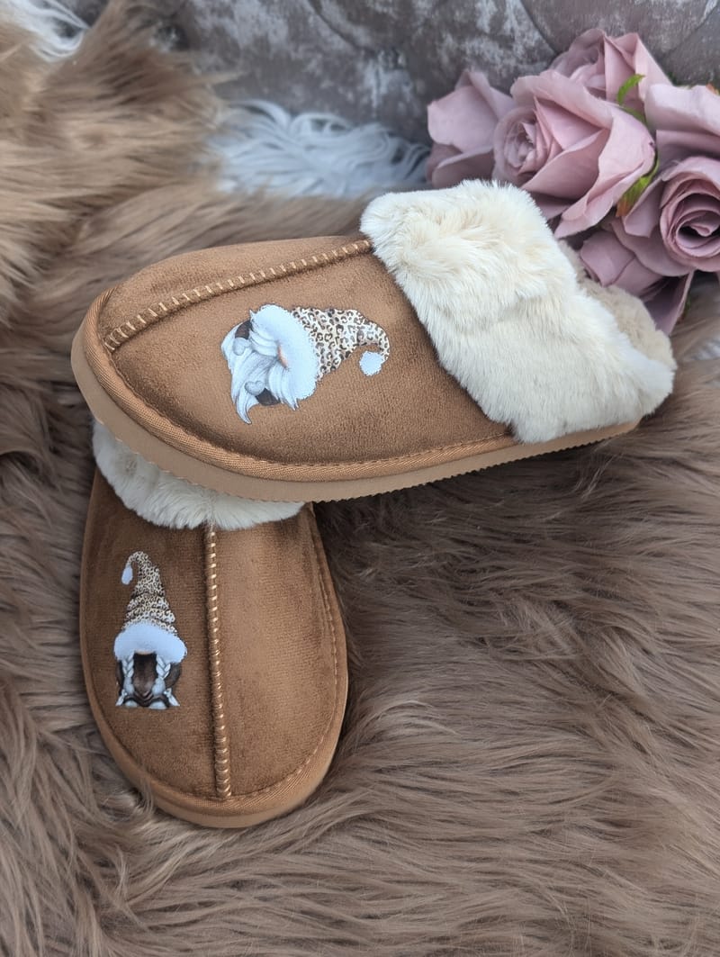 Tan 'Brown Leopard Gonks' Slippers