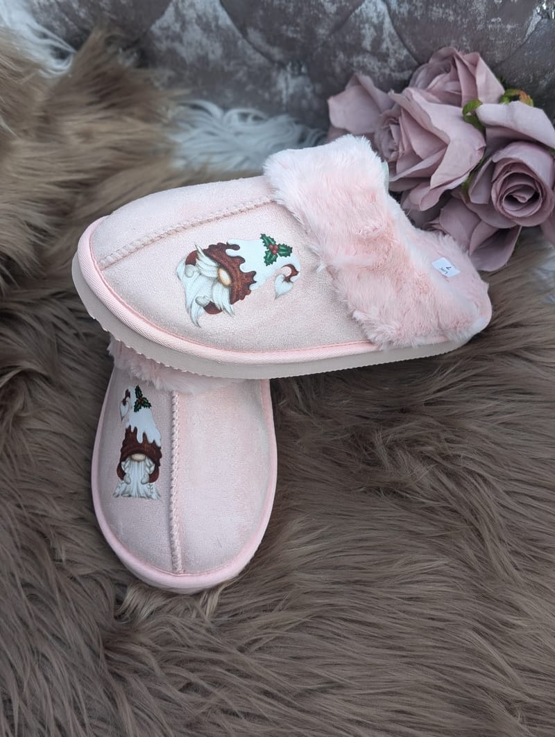 Pink 'Christmas Pudding Gonks' Slippers