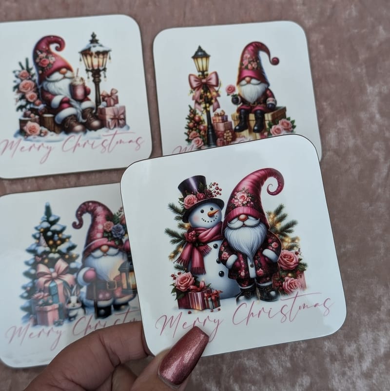 Variety of 'Pink Christmas Gonks' Coaster Set