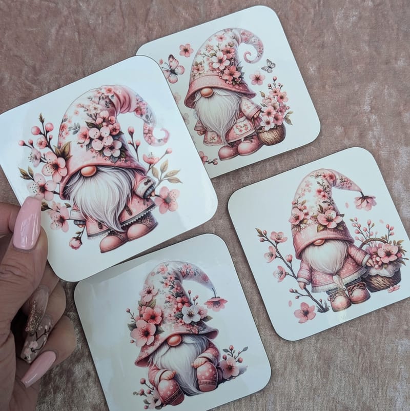 Variety of 'Cherry Blossom Gonks' Coaster Set