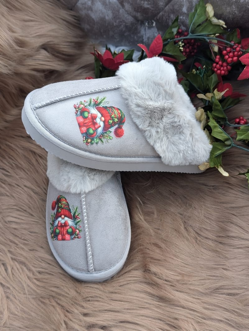 Grey 'Christmas Gift Gonk' Slippers