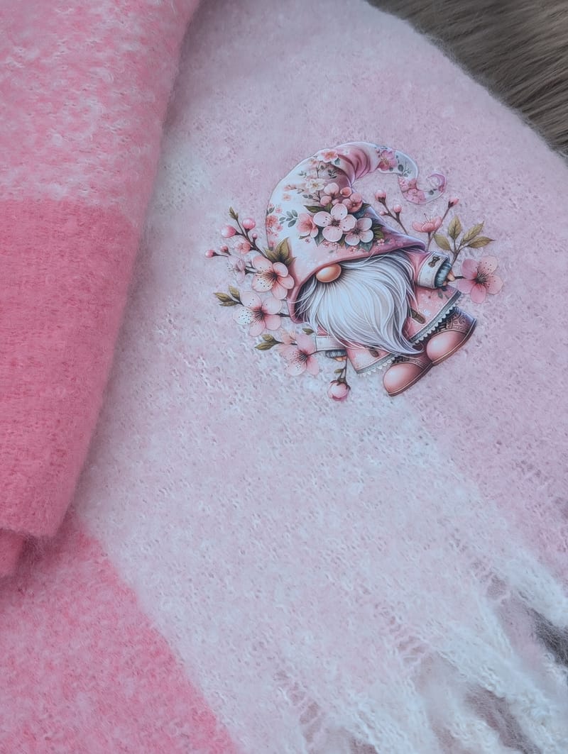 Black Check 'Purple Rose Gonk' Fluffy Scarf