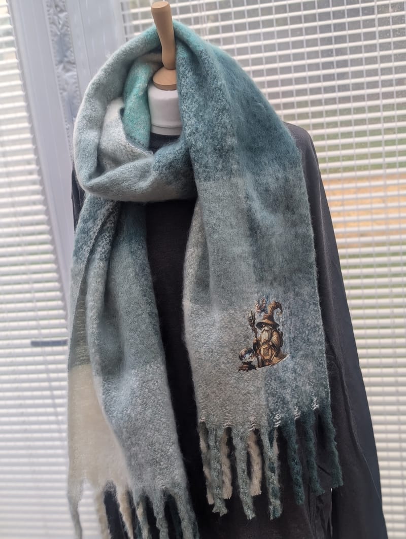 Black Check 'Purple Rose Gonk' Fluffy Scarf