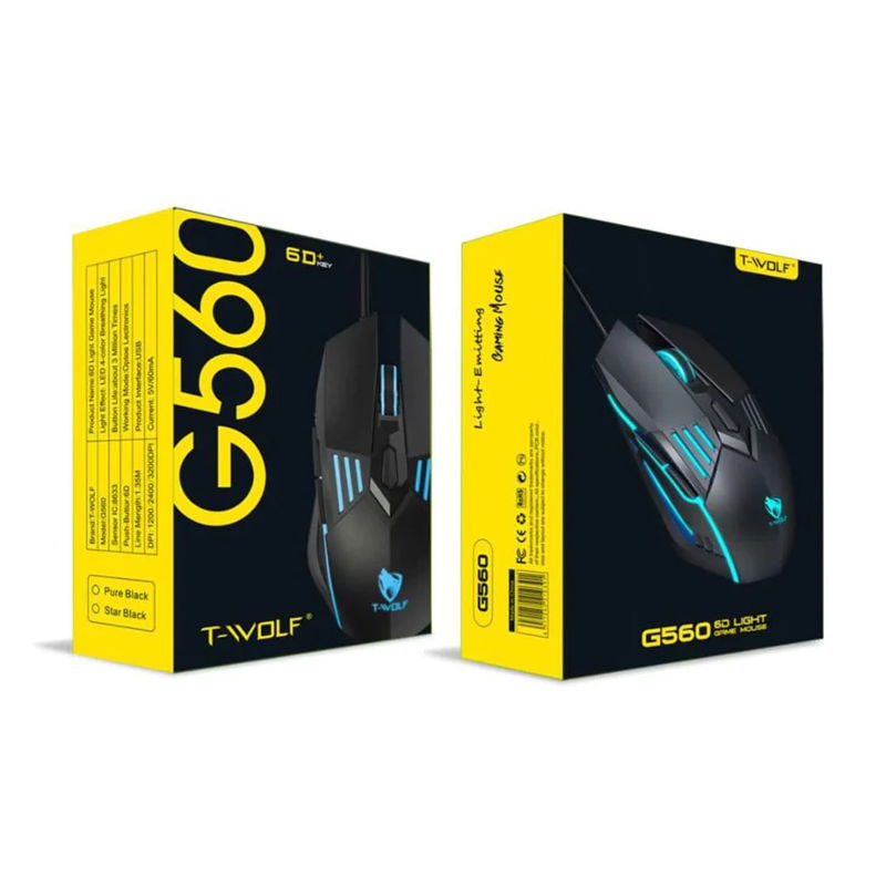 T-WOLF G560 Wired Mouse Colorful Luminous Gaming Mouse - أوفيس ون ...