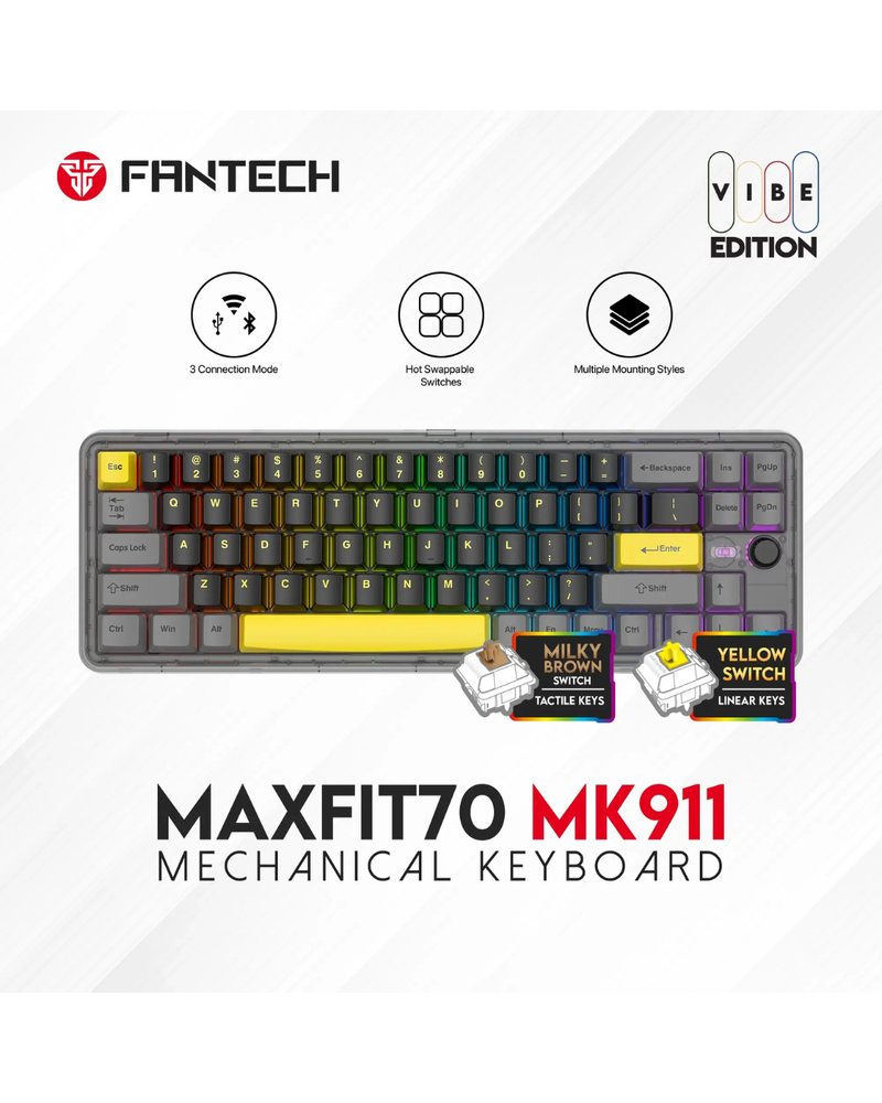 FANTECH MAXFIT70 MK911 WIRELESS 65% MECHANICAL GAMING KEYBOARD TRI-MODE ...