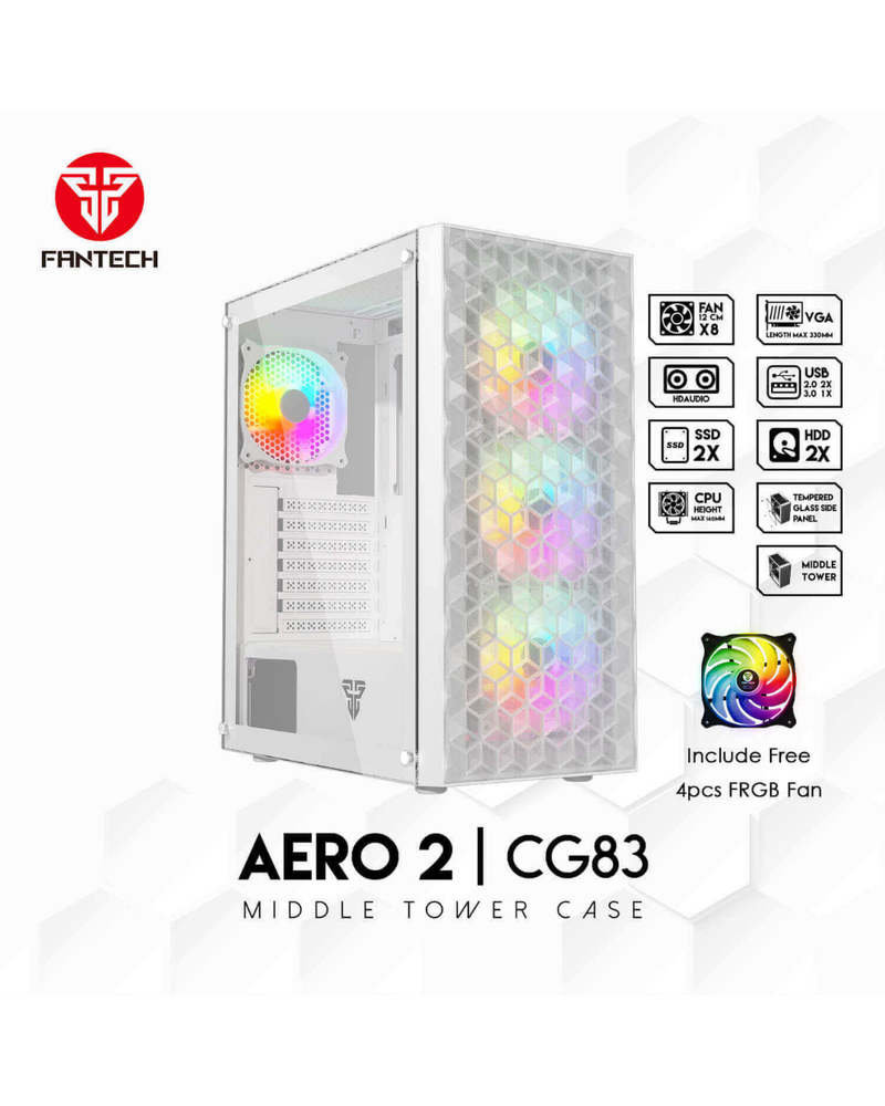 Fantech AERO 2 CG83 Middle Tower Gaming Case – White - أوفيس ون Office one