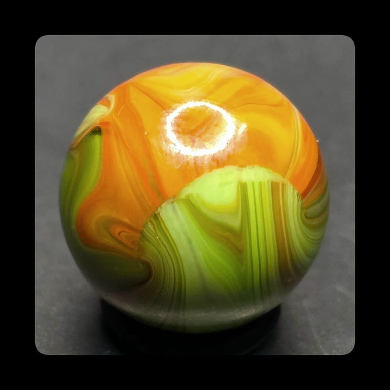 5/8" Golden Yellow & Green Ribbon Kokomo Opalescent NM - Mic'sMibs