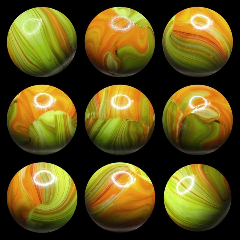 5/8" Golden Yellow & Green Ribbon Kokomo Opalescent NM - Mic'sMibs