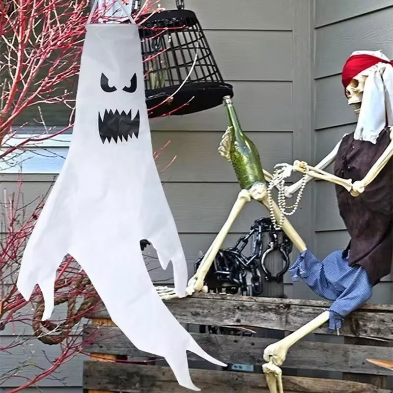 Halloween Ghost Windsock with LED lights - Scary Face - skyblue leisure