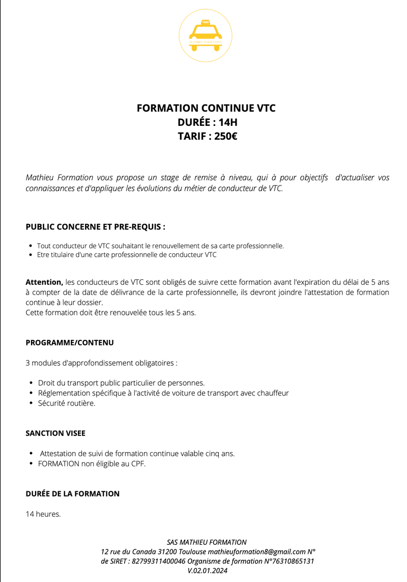 Mathieu Formation-Formation TAXI-VTC