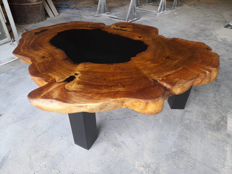 Solid wood and epoxy tables