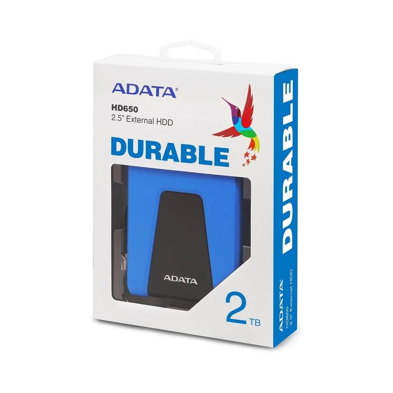 ADATA HD650 2TB Rugged External Hard Drive – Blue | USB 3.2, Military