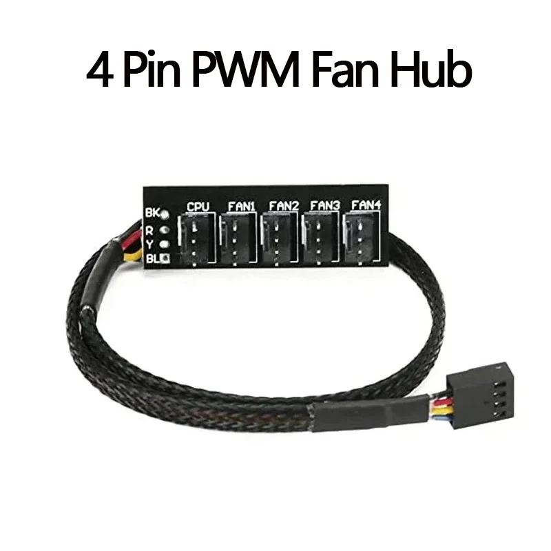 4/3-Pin PWM Fan Hub Adapter | 1 to 5 Splitter, 15.7-Inch Sleeved Cable