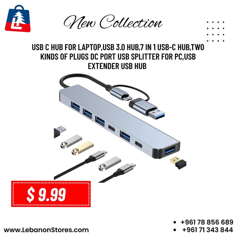 7-Port USB 3.0 Hub | USB Data Splitter with Long Cable