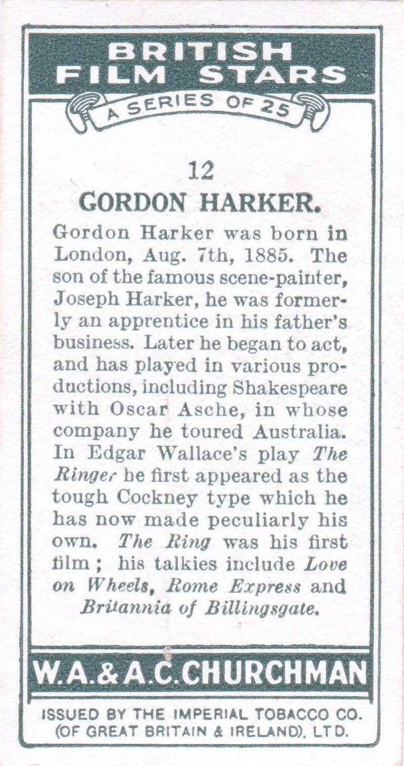GORDON HARKER - CINEMA & CIGARETTE CARDS