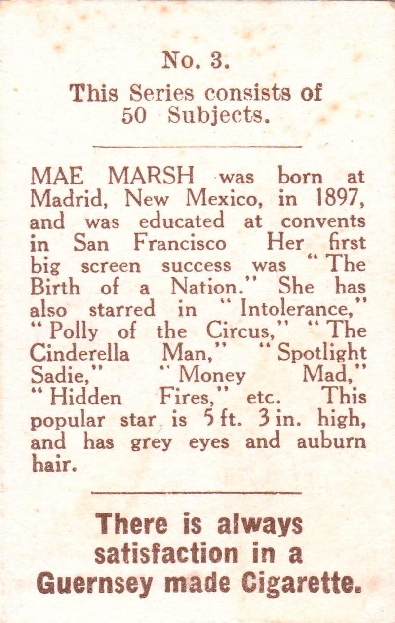 MAE MARSH - CINEMA & CIGARETTE CARDS