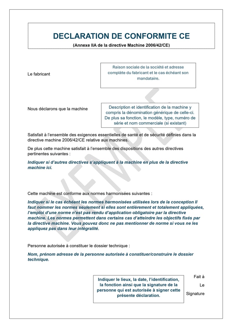 Déclaration de conformité machine