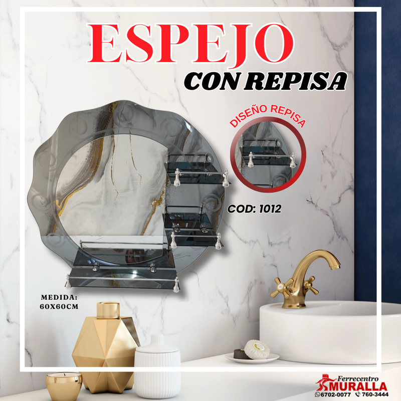 ESPEJO CON REPISA REDONDO 60 x 60 CM (E1012) - FERRECENTRO MURALLA