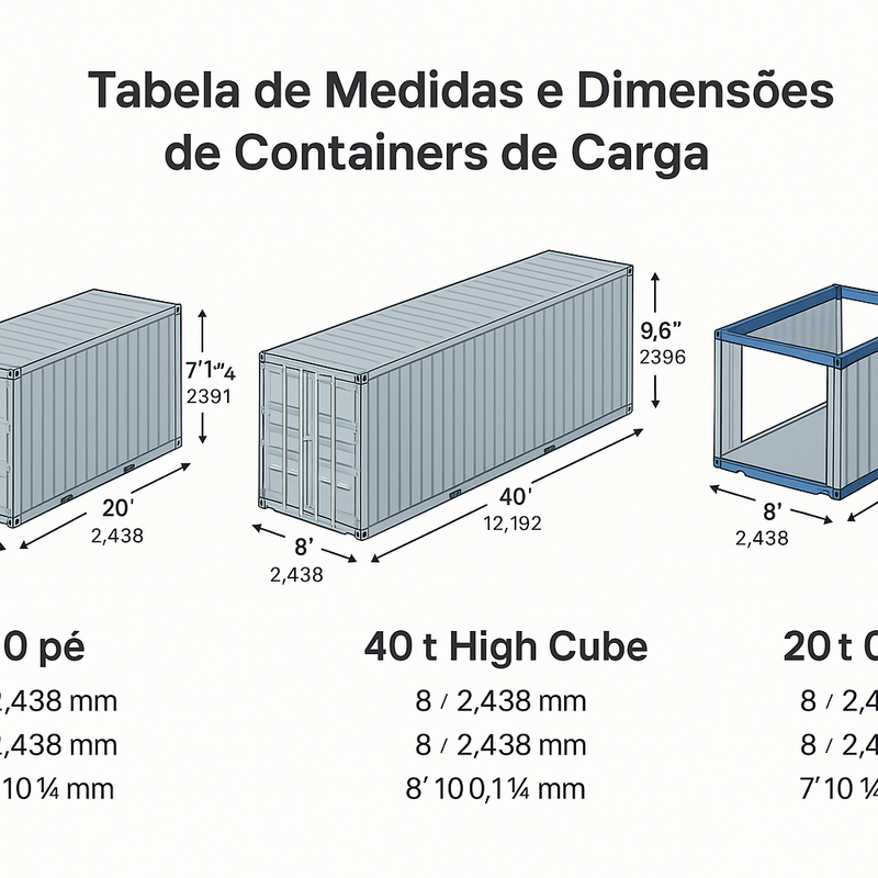 Medidas e dimensões de containers de carga
