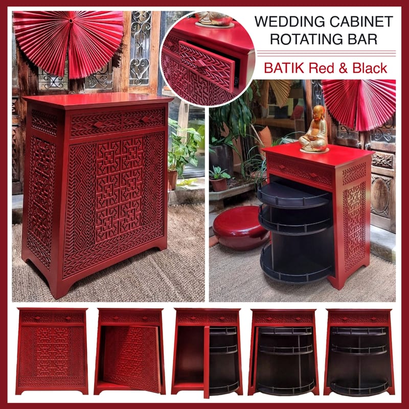 Wedding Cabinet Rotating Bar – Batik Red & Black
